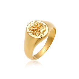 Siegelring Elli "Ring Siegelring Damen Rose 925er Silber" Gr. 58, gold, Fingerringe, Damen, 58, ohne Stein, Silber 925 (Sterlingsilber), 9mm, Siegelring