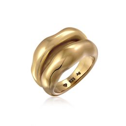 Silberring Elli Premium "Ring Bandring Bicolor Organic Look 925 Sterling Silber vergoldet" Gr. 54, gold, Fingerringe, Damen, 54, Silber 925 (Sterlingsilber), Silberring