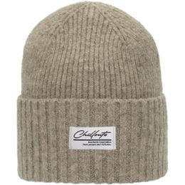 Beanie Chillouts "Agneta Hat", Damen, beige, Feinstrick, Materialmix, M&uuml;tzen Beanie, Mit Wollanteil, extra breiter Umschlag