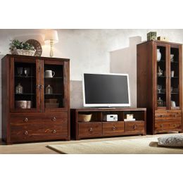 Wohnwand OTTO HOME "Gotland", braun (dunkelbraun), Kastenm&ouml;bel-Sets, Wohnwand, bestehend aus 1 Highboard, 1 TV-Lowboard und 1 Vitrine