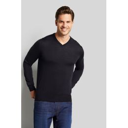 Rundhalspullover Bugatti, Herren, Gr. S, blau (marine), 100% Wolle, regular fit, V-Ausschnitt, Rippb&uuml;ndchen, Pullover Rundhalspullover, aus feiner Merinowolle