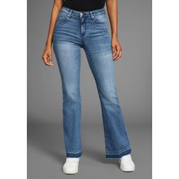 Weite Jeans Kangaroos, Damen, Gr. 34, N-Gr, blau (blau used), Denim/Jeans, Obermaterial: 76% Baumwolle, 16% Polyester, 7% Viskose, 1% Elasthan, bootcut fit lang, Jeans Weite Jeans, Flare Weite Jeans High Waist
