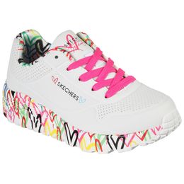 Sneaker Skechers "UNO LITE-LOVELY LUV", M&auml;dchen, Gr. 27, bunt (wei&szlig;, multi, 2), Lederimitat, Textil, kontrastfarbene Details, Schuhe Sneaker, Schn&uuml;rschuh mit bedruckter Sohle, Gr&ouml;&szlig;enschablone zum Download