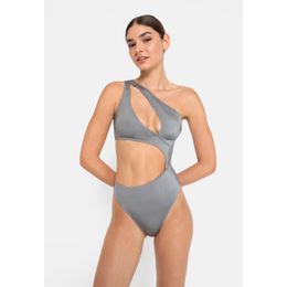 Monokini LSCN BY LASCANA "Nele", Damen, Gr. 42, N-Gr, silber, Polyamid, leicht gl&auml;nzend, unifarben, Badeanz&uuml;ge Monokini, mit gl&auml;nzender Beschichtung