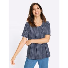 Print-Shirt Classic Basics "Kurzarm-Shirt", Damen, Gr. 38, dunkelblau, wei&szlig;, bedruckt, 95% Baumwolle, 5% Elasthan, gemustert, mehrfarbig, Rundhals, Shirts Print-Shirt
