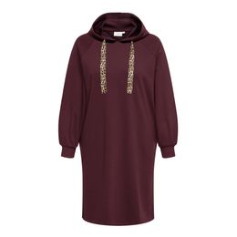 Sweatkleid Only CARMAKOMA "CARALINA LIFE LEO DETAIL HOOD DRESS JRS", Damen, Gr. L, N-Gr, decadent chocolate detail:jose leo strings, Sweatware, Obermaterial: 93% Polyester, 7% Elasthan, unifarben mit Farbeinsatz, Rippb&uuml;ndchen, Kleider Sweatkleid