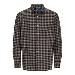 Jack & Jones Langarmhemd JACK & JONES "JORJOSHUA FLANNEL CHECK SHIRT LS", Herren, Gr. S, N-Gr, grau (pavement), Web, Obermaterial: 60% Baumwolle, 40% Polyester, kariert, comfort fit, 2-Knopf-Manschette, Hemden Langarmhemd