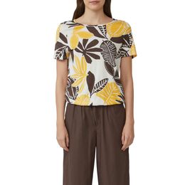 Print-Shirt s.Oliver, Damen, Gr. 38, schwarz (beige schwarz), Jersey, Obermaterial: 50% Baumwolle, 50% Modal, bedruckt, gebl&uuml;mt, regular fit h&uuml;ftbedeckend, Rundhals, Shirts Print-Shirt, im O-Shape mit Cut-out