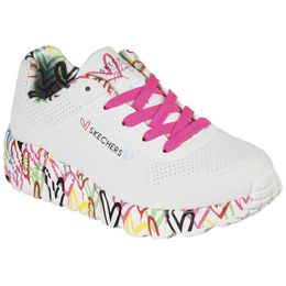 Sneaker Skechers "UNO LITE-LOVELY LUV", M&auml;dchen, Gr. 34, bunt (wei&szlig;, multi, 2), Lederimitat, Textil, kontrastfarbene Details, Schuhe Sneaker, Schn&uuml;rschuh mit bedruckter Sohle, Gr&ouml;&szlig;enschablone zum Download, Topseller