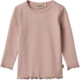 Langarmshirt Wheat "Rib T-Shirt L/S Ida", M&auml;dchen, Gr. 80, rosa (rose powder), Jersey, Obermaterial: 96% Baumwolle, 4% Elasthan, unifarben, figurbetont normal, Rundhals, Shirts Langarmshirt