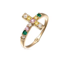 Silberring HAZE & GLORY "Ring Edelstein Kreuz Vivid 375er Gelbgold" Gr. 52, gold, Fingerringe, Damen, 52, Gelbgold 375, Silberring