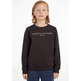 Sweatshirt Tommy Hilfiger "ESSENTIAL SWEATSHIRT", Jungen, Gr. 6/116, schwarz, Obermaterial: 100% Baumwolle, bedruckt, Basic schmal, Rundhals, Rippb&uuml;ndchen, Sweatshirts Sweatshirt, Kinder Kids Junior MiniMe,f&uuml;r Jungen und M&auml;dchen