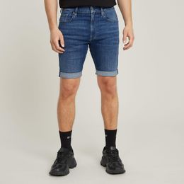 G-Star Raw Shorts G-STAR "3301 Slim 1/2", Herren, Gr. 28, N-Gr, blau (medium aged), Denim/Jeans, Obermaterial: 92% Baumwolle, 7% Elastomultiester, 1% Elasthan, schmal kniefrei, Hosen Shorts