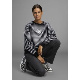 Sweatshirt Kangaroos, Damen, Gr. 36/38, schwarz, Sweatware, Obermaterial: 80% Baumwolle, 20% Polyester, oversize, Rundhals, Rippb&uuml;ndchen, Sweatshirts Sweatshirt, im Oversize Look mit schimmerndem Frontprint