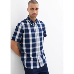 Kurzarmhemd bonprix, Herren, Gr. 41/42 (L), N-Gr, blau (dunkelblau kariert), Obermaterial: 100% Baumwolle, kariert, regular fit, Hemden Kurzarmhemd, Regular Fit, aus Baumwolle, mit Allover Karomuster, mit Kentkragen