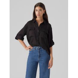 V&eacute;ro Moda Kurzarmbluse VERO MODA "VMFABIANA 3/4 SHIRT VMA NOOS", Damen, Gr. XS, schwarz, Web, Obermaterial: 100% Polyester, unifarben, relaxed fit h&uuml;ftbedeckend, Blusen Kurzarmbluse