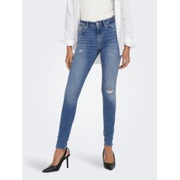 Skinny-fit-Jeans Only "ONLPOWER LIFE MID PUSH", Damen, Gr. L (40), L&auml;nge 30, blau (medium blau denim), Denim/Jeans, Obermaterial: 92% Baumwolle, 6% Polyester, 2% Elasthan, Abriebeffekte, Destroyed-Effekte, skinny fit kn&ouml;chellang, Jeans Skinny-fit-Jeans, Baumwollmischung, skinny fit, Topseller