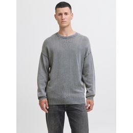 Jack & Jones Rundhalspullover JACK & JONES "JJECHARGE FADED KNIT CREW NECK NOOS", Herren, Gr. S, castlerock, Strick, Obermaterial: 100% Baumwolle, unifarben, relaxed fit h&uuml;ftbedeckend, Rundhals, Rippb&uuml;ndchen, Pullover Rundhalspullover