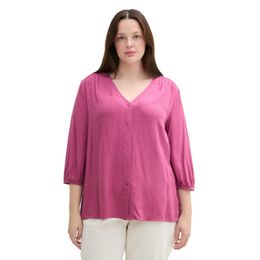 Klassische Bluse Tom Tailor PLUS, Damen, Gr. 48, pink (pink velvet melange), Obermaterial: 100% Viskose, meliert, regular fit taillenbedeckt, V-Ausschnitt, elastischer Bund, Blusen Klassische Bluse, mit 3/4 &Auml;rmeln