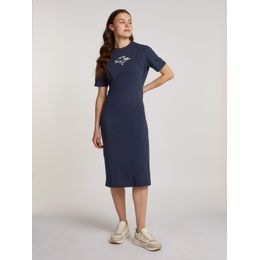 Shirtkleid Tommy Hilfiger "REG SCRIPT TEE DRESS SS", Damen, Gr. M (38), N-Gr, blau (schwarz night navy), Jersey, Obermaterial: 100% Baumwolle, unifarben, regular fit knielang, Rundhals, abgesteppt, Kleider Shirtkleid, mit Logoschriftzug