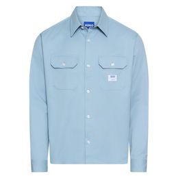 Langarmhemd HUGO BLUE "Ekynone", Damen, Gr. XXL, N-Gr, blau (light, pastel blau458), Web, Obermaterial: 100% Baumwolle, relaxed fit, hoch geschlossener Ausschnitt, eingesetzt 1-Knopf-Manschette, Hemden Langarmhemd, mit Brusttaschen