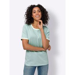 Kurzarmshirt Classic Basics "Shirt", Damen, Gr. 46, gr&uuml;n (kalkmint, ecru), 100% Baumwolle, gemustert, mehrfarbig, Rundhals, Shirts Kurzarmshirt