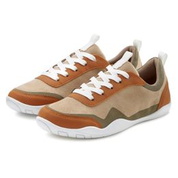 Sneaker Lascana, Damen, Gr. 39, beige (beige, gr&uuml;n), Obermaterial: 50% Lederimitat, 50% Textilmaterial. Decksohle: 100% Textilmaterial. Futter: 100% Textilmaterial. Laufsohle: 100% Synthetik, mehrfarbig, Schuhe Sneaker, superleicht, ultraflache Sohle, Sch&uuml;rhalbschuh, Freizeitschuh VEGAN