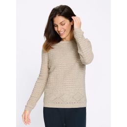 Strickpullover Classic Basics "Ajour-Pullover", Damen, Gr. 44, sand, ecru, meliert, 100% Polyacryl, meliert, Pullover Strickpullover