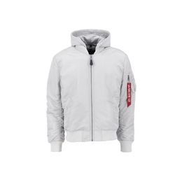 Bomberjacke Alpha Industries "MA-1 Zip Hood Back EMB", Damen, Gr. L, grau (pastel grau), Obermaterial: 100% Nylon, Futter: 100% Nylon, Kapuze: 75% Baumwolle, 25% Polyester, F&uuml;llung: 100% Polyester, Jacken Bomberjacke