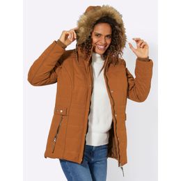 Steppjacke Casual Looks, Damen, Gr. 46, braun (cognac), 50% Polyester, 37% Baumwolle, 13% Polyamid, Kunstpelz:80% Polyacryl, 20% Polyester, unifarben, Jacken Steppjacke
