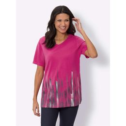 Longshirt "Longshirt", Damen, Gr. 46, pink (fuchsia), 65% Polyester, 35% Baumwolle, gemustert, mehrfarbig, V-Ausschnitt, Shirts Longshirt