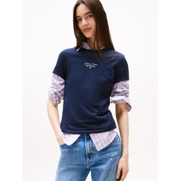 Kurzarmshirt Tommy Jeans "TJW SLIM ESS LOGO 1 TEE EXT", Damen, Gr. M (38), schwarz night navy, Single Jersey, Obermaterial: 70% Baumwolle, 30% Viskose, unifarben, slim fit, Rundhals, Shirts Kurzarmshirt