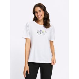 Rundhalsshirt Inspirationen "Rundhals-Shirt", Damen, Gr. 36, wei&szlig;, bedruckt, 100% Baumwolle, gemustert, unifarben, Rundhals, Shirts Rundhalsshirt