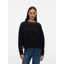 V&eacute;ro Moda Langarmshirt VERO MODA "VMLOTTE TRINA LS SWEAT BOX GA BF", Damen, Gr. XS, schwarz detail:neck studs, Jersey, Obermaterial: 52% Baumwolle, 48% Polyester, unifarben, regular fit, Rundhals, B&uuml;ndchen, Shirts Langarmshirt