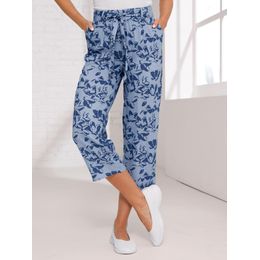 7/8-Hose, Damen, Gr. 48, Normalgr&ouml;&szlig;en, jeansblau, bleu, bedruckt, 100% Viskose, gebl&uuml;mt, gemustert, mehrfarbig, Hosen 7/8-Hose