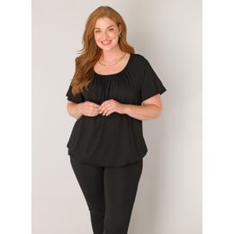 Ballonshirt Base Level Curvy "Yoni", Damen, Gr. 52, schwarz, Single Jersey, Obermaterial: 94% Viskose, 6% Elasthan, unifarben, figurumspielend h&uuml;ftlang, Rundhals, abgesteppt, Shirts Ballonshirt, mit gerafftem Rundhalsausschnitt