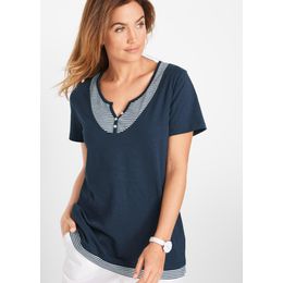 2-in-1-Shirt bonprix, Damen, Gr. 36/38 (S), blau (dunkelblau gestreift), Obermaterial: 100% Baumwolle, bequem, Shirts 2-in-1-Shirt, bequeme Passform, Kurzarm, f&uuml;r den Alltag, aus Baumwolle