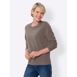 Strickpullover Classic Basics "Langarm-Pullover", Damen, Gr. 40, grau (taupe), 100% Baumwolle, unifarben, Pullover Strickpullover