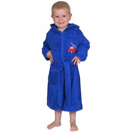 W&ouml;rner Kinderbademantel W&Ouml;RNER "Feuerwehr royalblau" Gr. 86, royalblau, L:60cm, Frottier, Hausm&auml;ntel, Kinderbademantel, mit Stickerei, mit Tasche, maschinenwaschbar