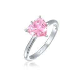 Silberring Elli "Ring Herz Zirkonia Verlobungsring Solit&auml;r 925 Silber" Gr. 58, pink, Fingerringe, Damen, 58, Silber 925 (Sterlingsilber), Silberring