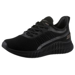Slip-On Sneaker Skechers "BOBS GEO-", Damen, Gr. 35, schwarz (schwarz, uni), Textil, Schuhe Slip-On Sneaker, Freizeitschuh in veganer Verarbeitung, Topseller