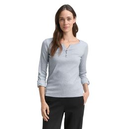 Langarmshirt Tom Tailor, Damen, Gr. XS (34), bunt (wollwei&szlig;, navy, gestreift), Single Jersey, Obermaterial: 97% Baumwolle, 3% Elasthan, gestreift, figurbetont h&uuml;ftlang, Rundhals, eingesetzt,mit Kn&ouml;pfen abgesteppt krempelbar,verstellbar, Shirts Langarmshirt, mit Henley-Ausschnitt