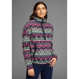 Fleecepullover Polarino, Damen, Gr. 44/46, bunt (fuchsia, navy), Fleece, Obermaterial: 100% Polyester, bedruckt, gemustert, bequem h&uuml;ftlang, eingefasste Kante, Sweatshirts Fleecepullover, mit Colourblocking-Optik, mit K&auml;ngurutasche, aus Fleecestoff
