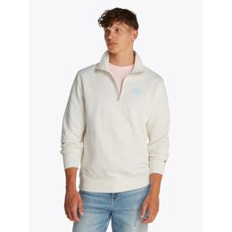 Sweatshirt Tommy Jeans "TJM REG BUBBLE QRTR ZIP FRNT/BCK", Herren, Gr. XXL, wei&szlig; (ancient wei&szlig;), Sweatware, Obermaterial: 100% Baumwolle, regular fit, Sweatshirts Sweatshirt, mit gro&szlig;em R&uuml;ckenprint