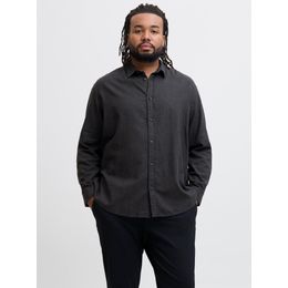 Jack & Jones PlusSize Langarmhemd "JJECLASSIC MELANGE SHIRT L/S SN PLS", Herren, Gr. 5XL, N-Gr, dunkelgrau melange, Web, Obermaterial: 100% Baumwolle, JACK & JONES PLUSSIZE, unifarben, regular fit, Hemden Langarmhemd