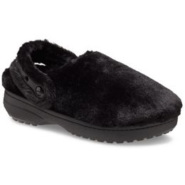 Clog Crocs "Classic Unfurgettable Clog", Damen, Gr. 39, schwarz, Croslite&trade;, Textil, Fellimitat, Schuhe Clog, Hausschuh, Freizeitschuh mit schwenkbarem Fersenriemen