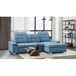 Ecksofa WERK2 "Carmen, mit Bettfunktion & Bettkasten, optional Sitztiefenverstellung", blau (hellblau), B:264cm H:105cm T:170cm, 95% Polyester, 5% Nylon, Sofas, Ecksofa, ohne Sitztiefenverstellung, Struktur weich, hellblau