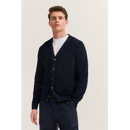 Cardigan Bugatti "Regular Fit", Herren, Gr. XL, blau (390, marine), Strick, 50% Baumwolle, 50% Polyester, unifarben, regular fit, V-Ausschnitt, Rippb&uuml;ndchen, Strickjacken Cardigan, mit V-Ausschnitt und Ripp-Struktur
