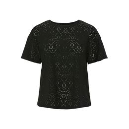Kurzarmshirt Pieces "PCABBY SS BROD ANG TEE NOOS BC", Damen, Gr. XS, schwarz, Jersey, Obermaterial: 95% Polyester, 5% Elasthan, unifarben, regular fit normal, Rundhals, Shirts Kurzarmshirt, aus Lochspitze