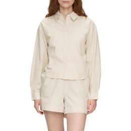 Langarmbluse QS, Damen, Gr. 44, beige (ecru), Web, Obermaterial: 100% Baumwolle, gestreift, loose fit Po-bedeckend, Rundhals, Manschette, Blusen Langarmbluse, mit feinem Streifenmuster